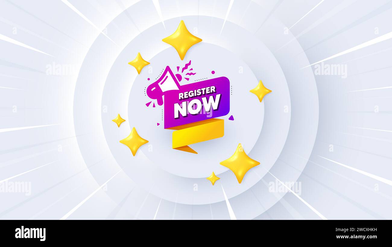 Register now paper banner. Free registration tag. Neumorphic offer 3d ...