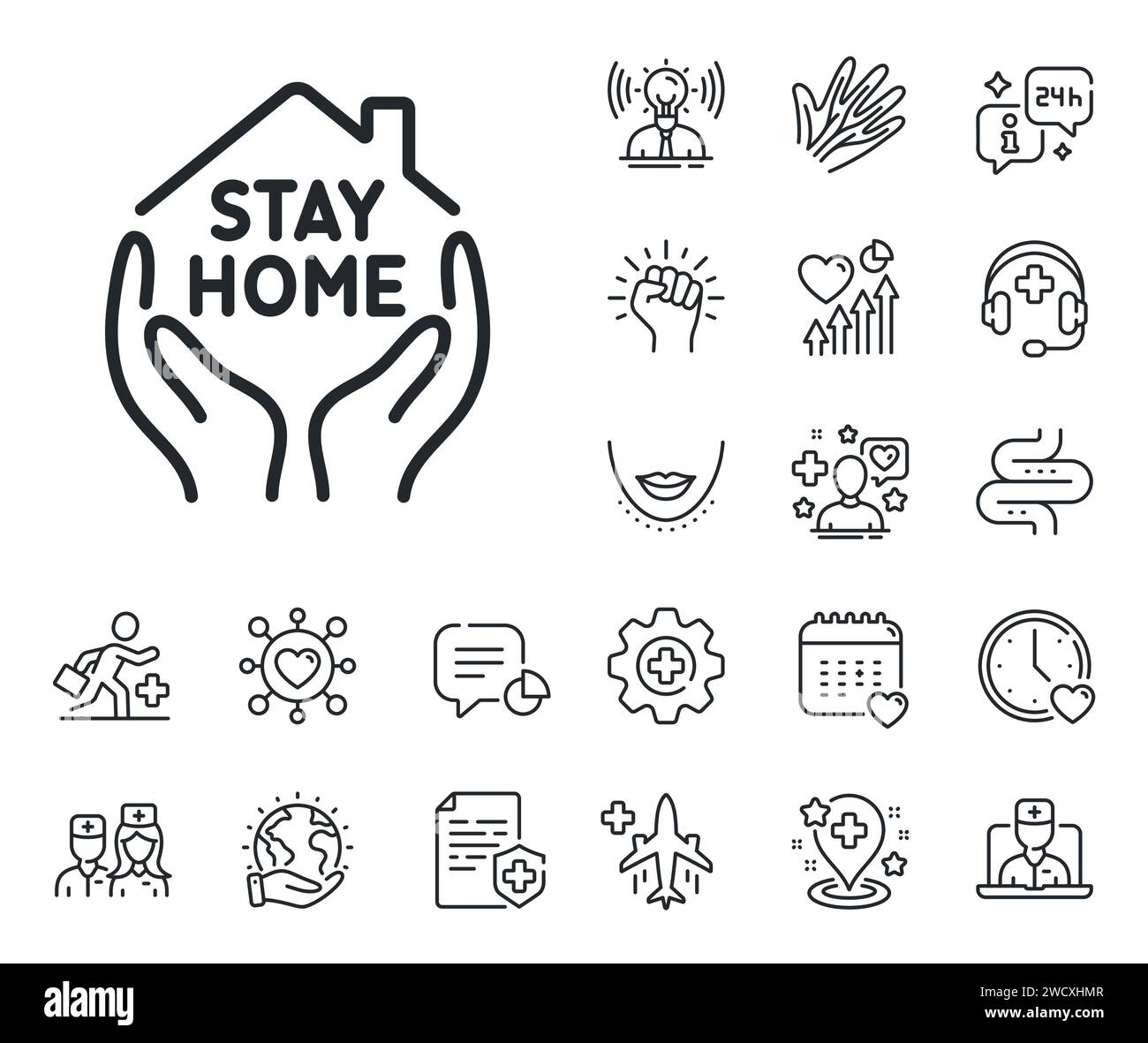 Stay home line icon. Coronavirus pandemic quarantine sign. Online ...