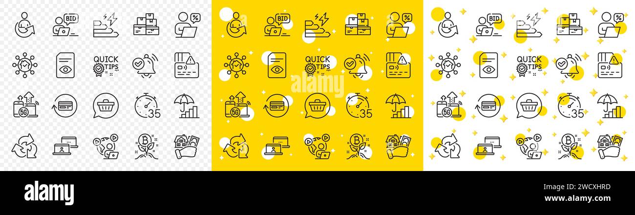 Outline Home facility, View document and Inflation line icons. For web app. Vector Stock Vector ...