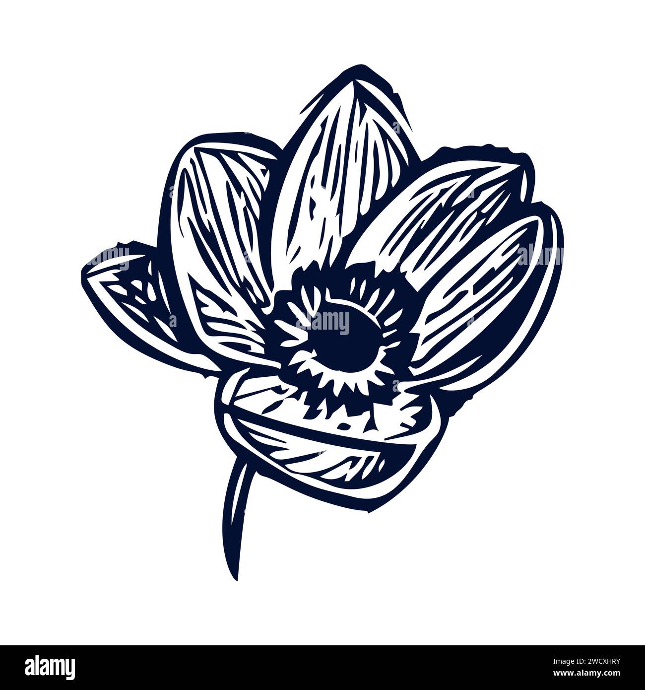 Handmade blockprint flower motif clipart in folkart scandi style ...
