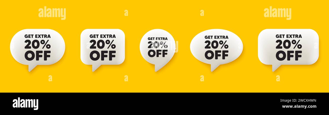 Get Extra 20 percent off Sale. Discount offer sign. 3d speech chat ...