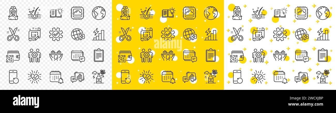 Outline Anti-dandruff flakes, Graph chart and Consumption growth line icons. For web app. Vector ...