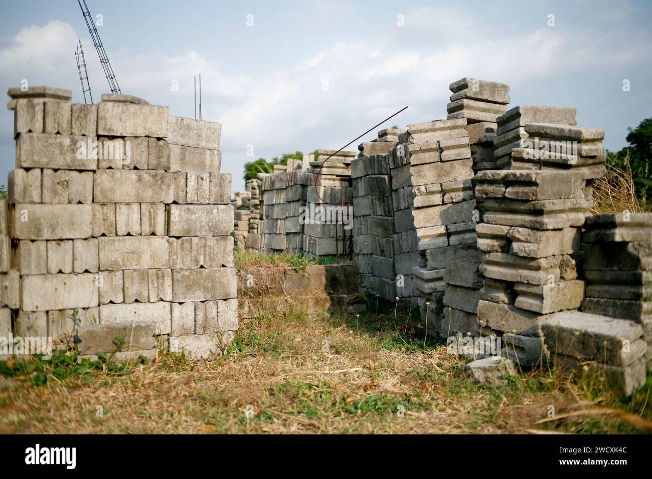 Concrete block stacks on site Stock Photo - Alamy
