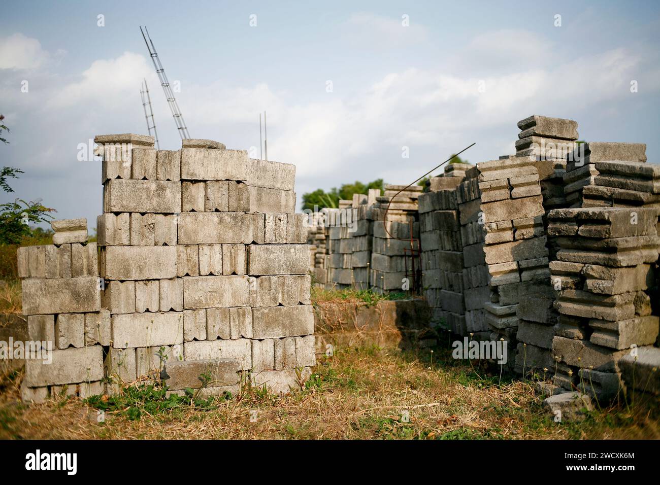 Concrete block stacks on site Stock Photo - Alamy