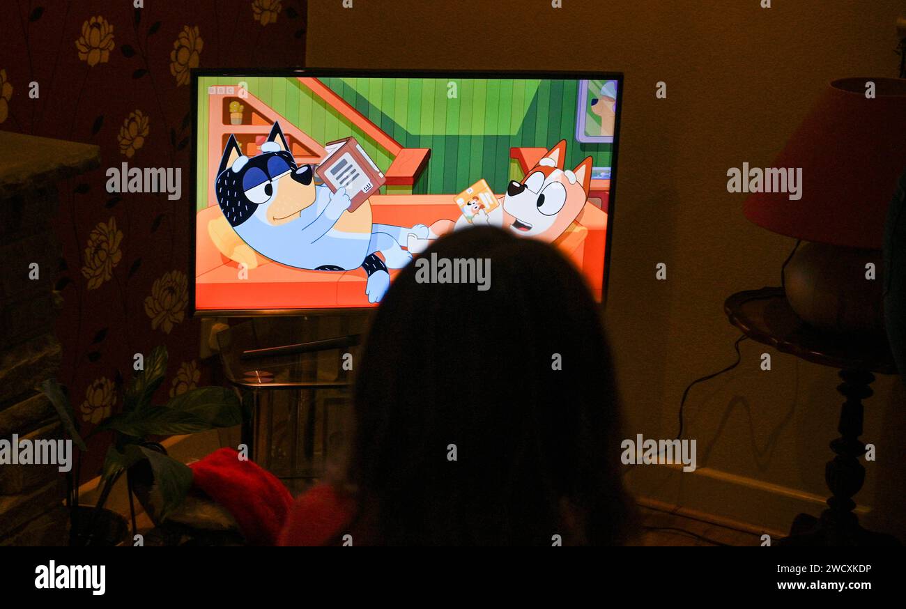 Young girl of seven watching well known Australian children's animated ...