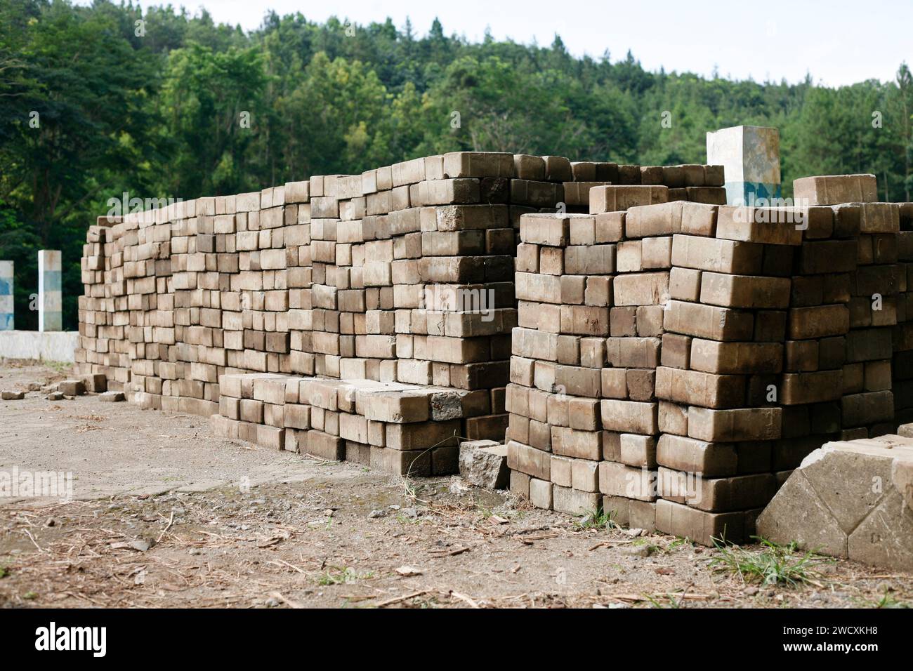 Stack of concrete blocks for repairing the Dam construction Stock Photo ...