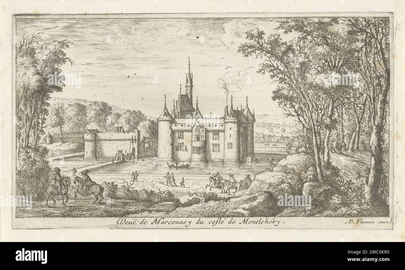 Landscape with Castle, Albert Flamen, 1648 - 1692 print View of a ...