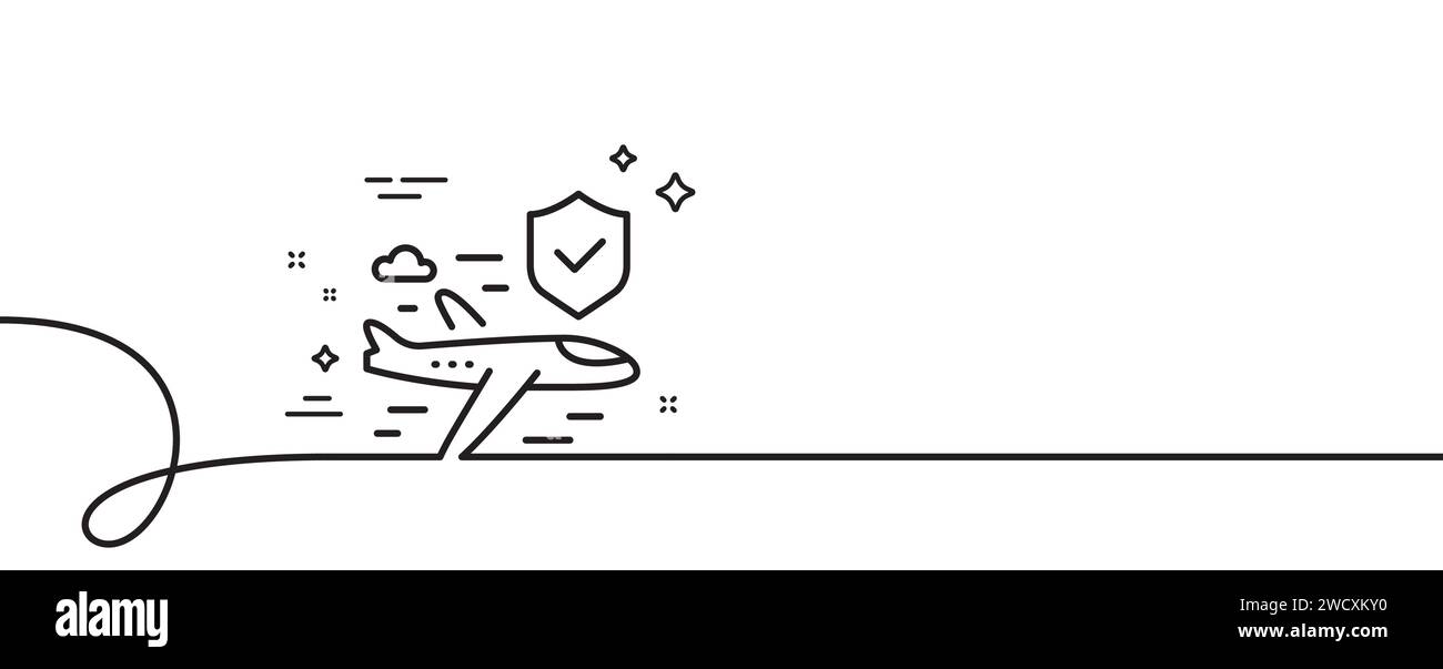Flight insurance line icon. Risk coverage sign. Continuous line with ...