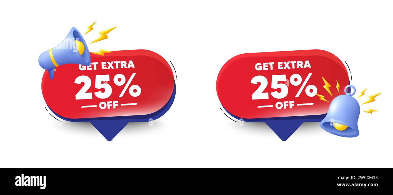 Get Extra 25 percent off Sale. Discount offer sign. Red speech bubbles. Vector Stock Vector ...