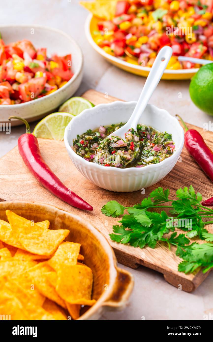 Homemade Chimichurri - traditional Argentine condiment, for barbecue ...