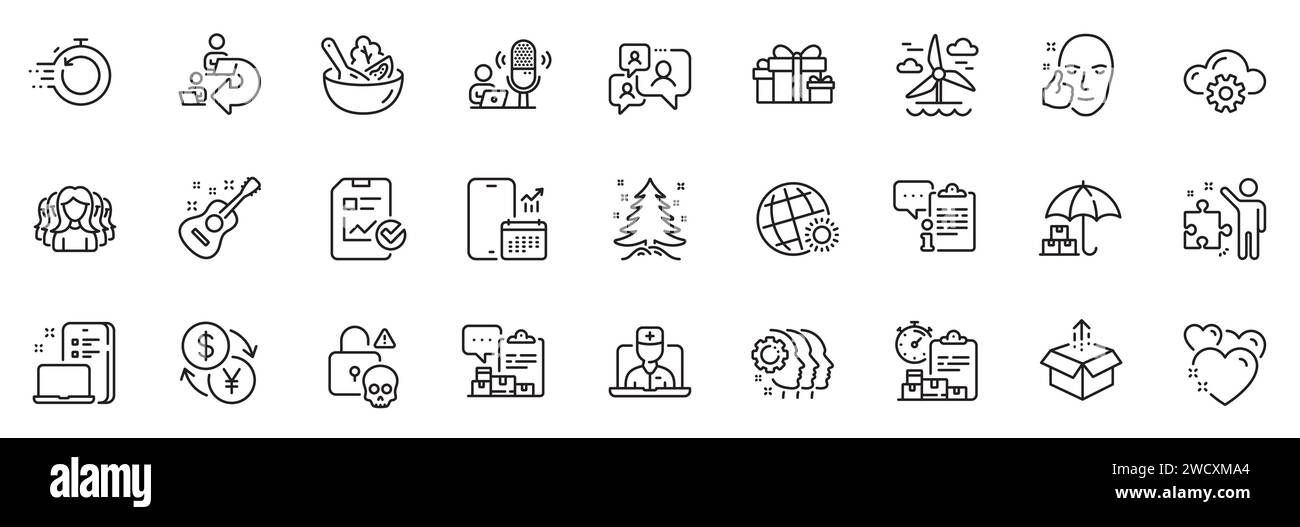 Icons pack as Send box, Employees teamwork and Report checklist line icons. For web app. Vector ...
