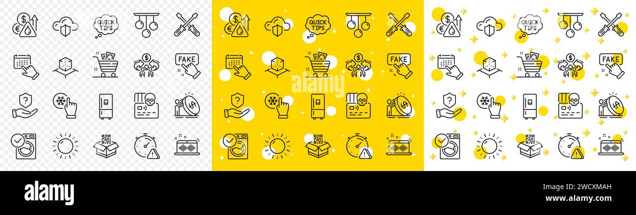 Outline Fake information, Qr code and Sun energy line icons. For web app. Vector Stock Vector ...