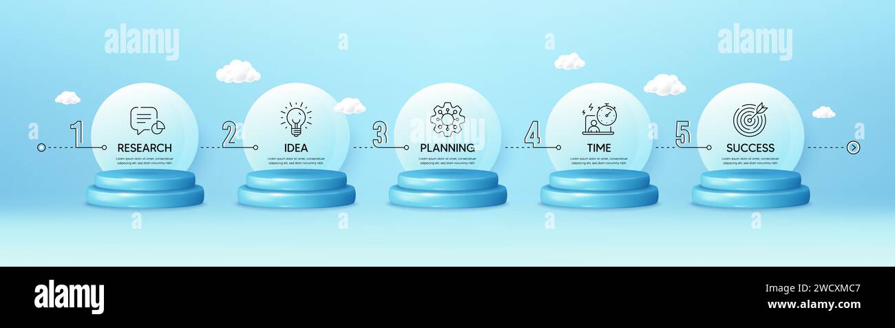 Timeline infograph chart with 5 steps. Process diagram with Research ...
