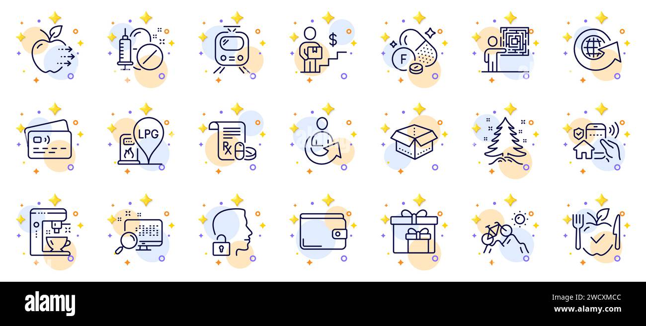 Outline Set Of Fluorine Mineral Coffee Maker And Food Delivery Line Icons For Web App