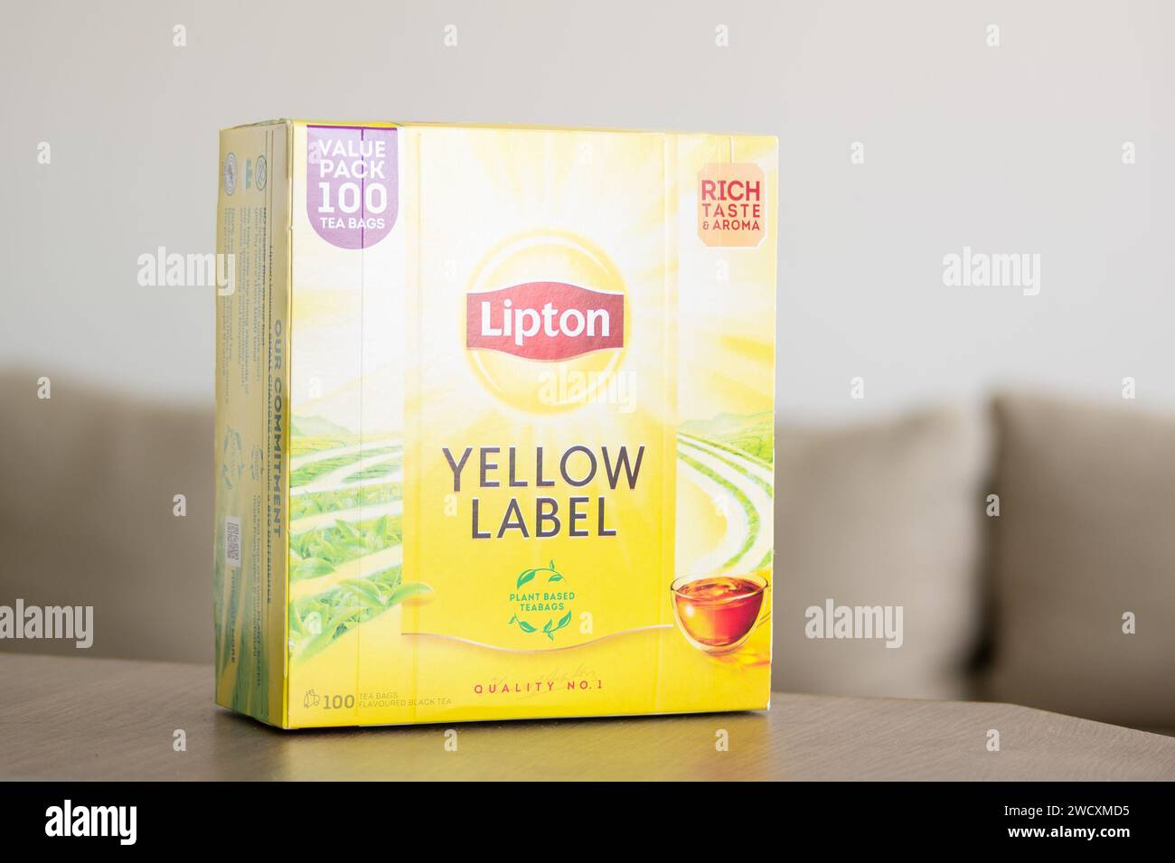 OSTRAVA, CZECH REPUBLIC - JUNE 21, 2023: Yellow box of Lipton Yellow ...