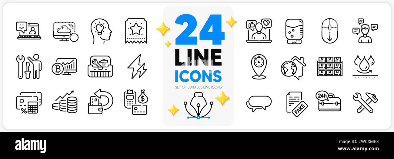 Icons set of Messenger, Growth chart and Loyalty ticket line icons. For web app. Vector Stock ...