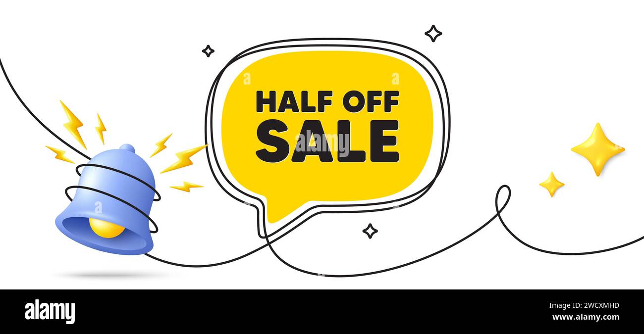 Half off sale. Special offer price sign. Continuous line art banner ...