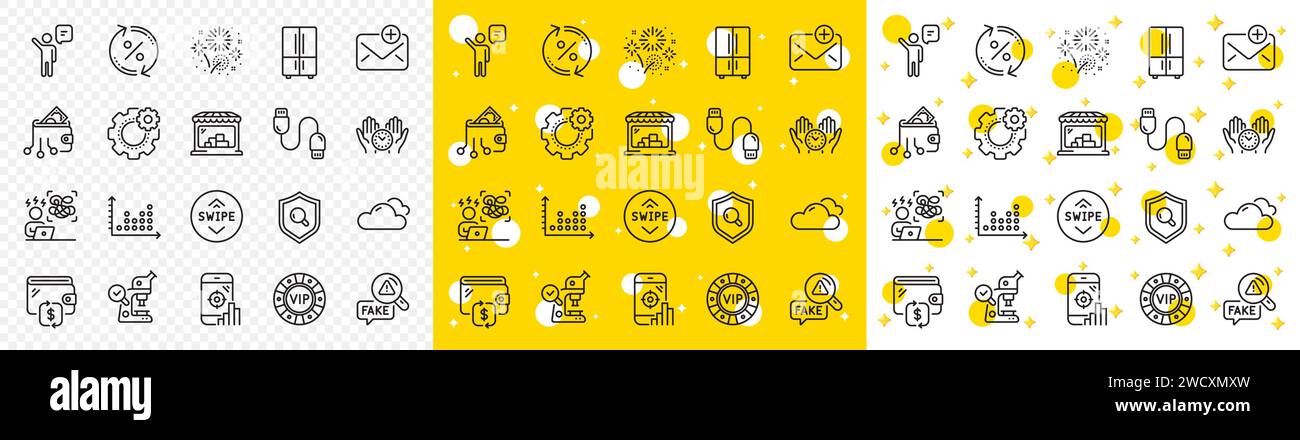 Outline Vip chip, Seo phone and Refrigerator line icons. For web app ...