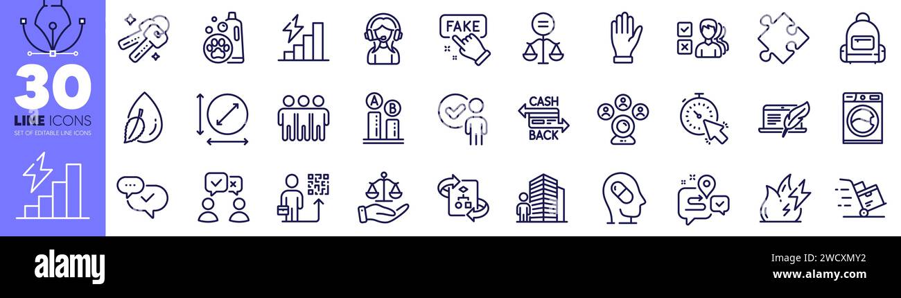 Video conference, Timer and Fake information line icons pack. For web app. Vector Stock Vector ...