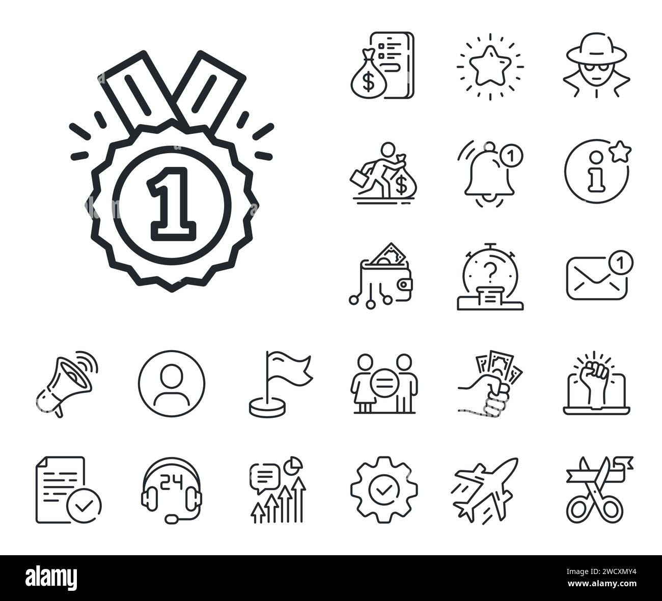 Reward Medal line icon. Winner achievement. Salaryman, gender equality ...