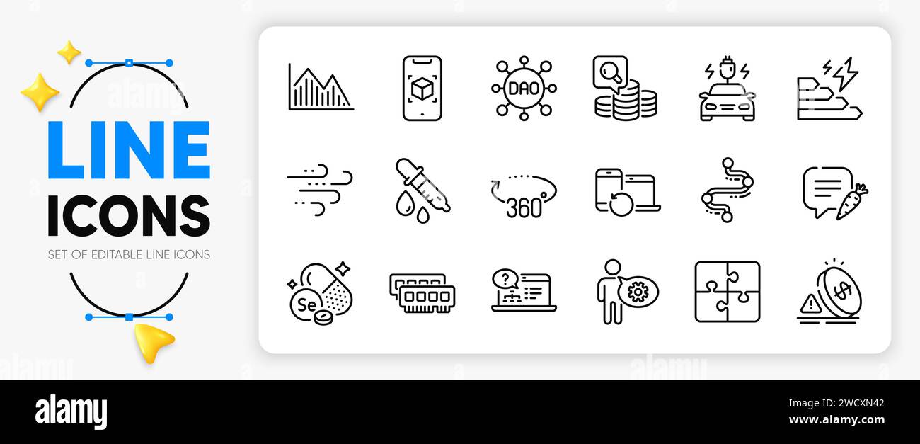 360 degrees, Ram and Inspect line icons. For web app. Vector Stock ...
