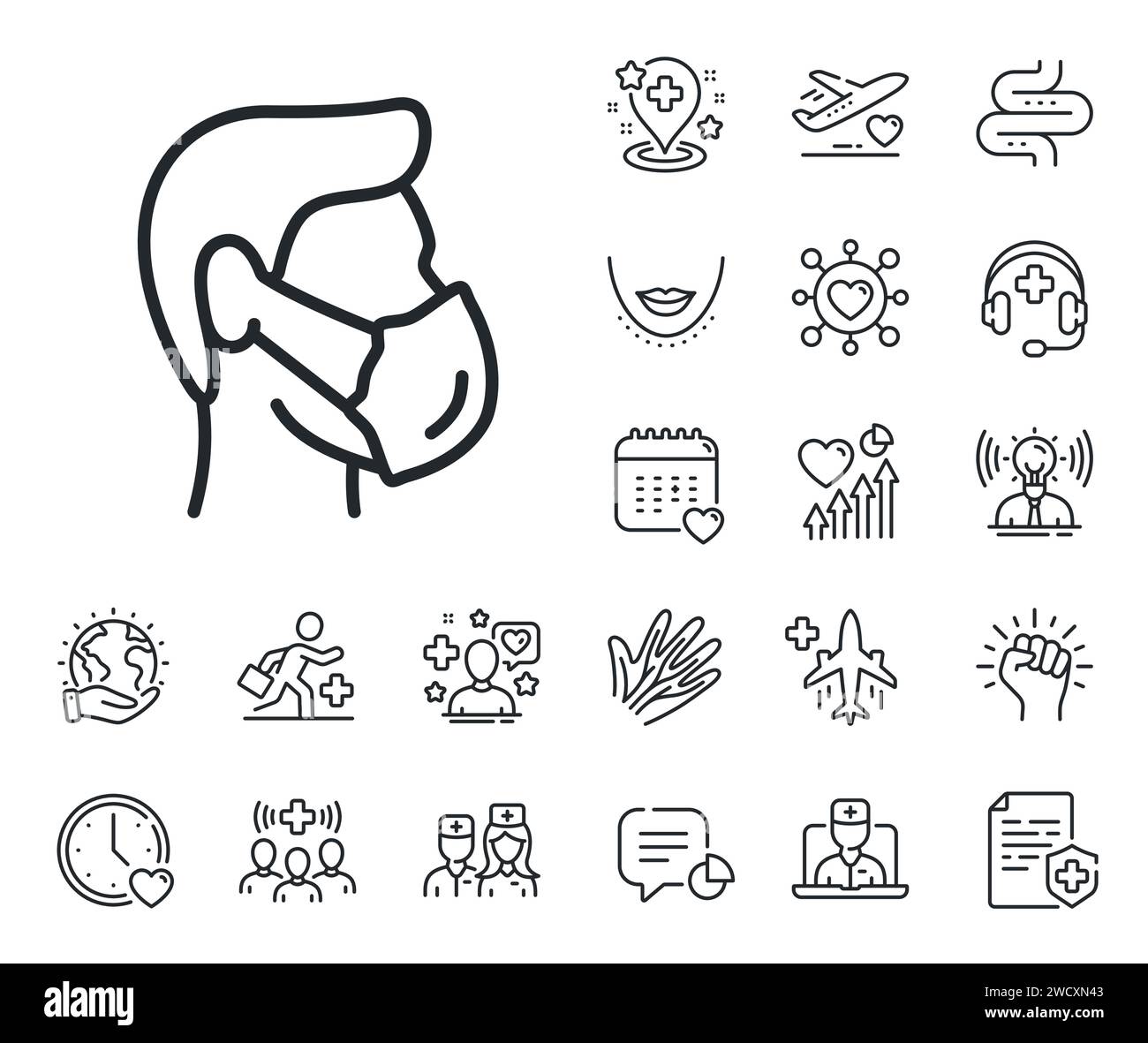 Medical mask line icon. Safety breathing respiratory mask sign. Online ...