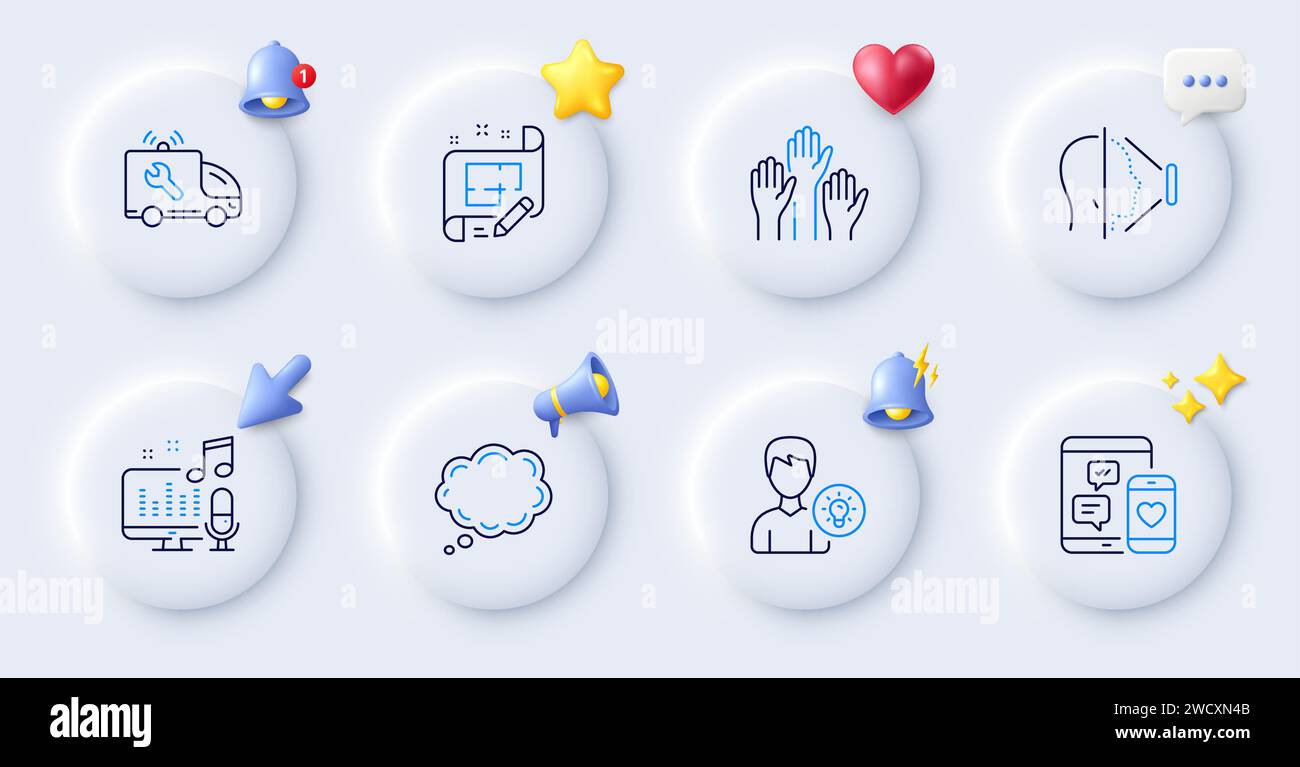 Podcast, Face id and Car service line icons. For web app, printing. Vector Stock Vector Image ...