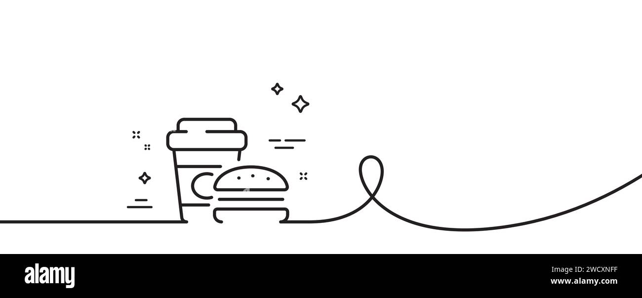 Fast food line icon. Burger with drink sign. Continuous line with curl ...