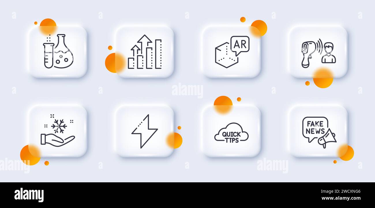 Augmented reality, Freezing and Quick tips line icons pack. For web app. 3d glass buttons ...