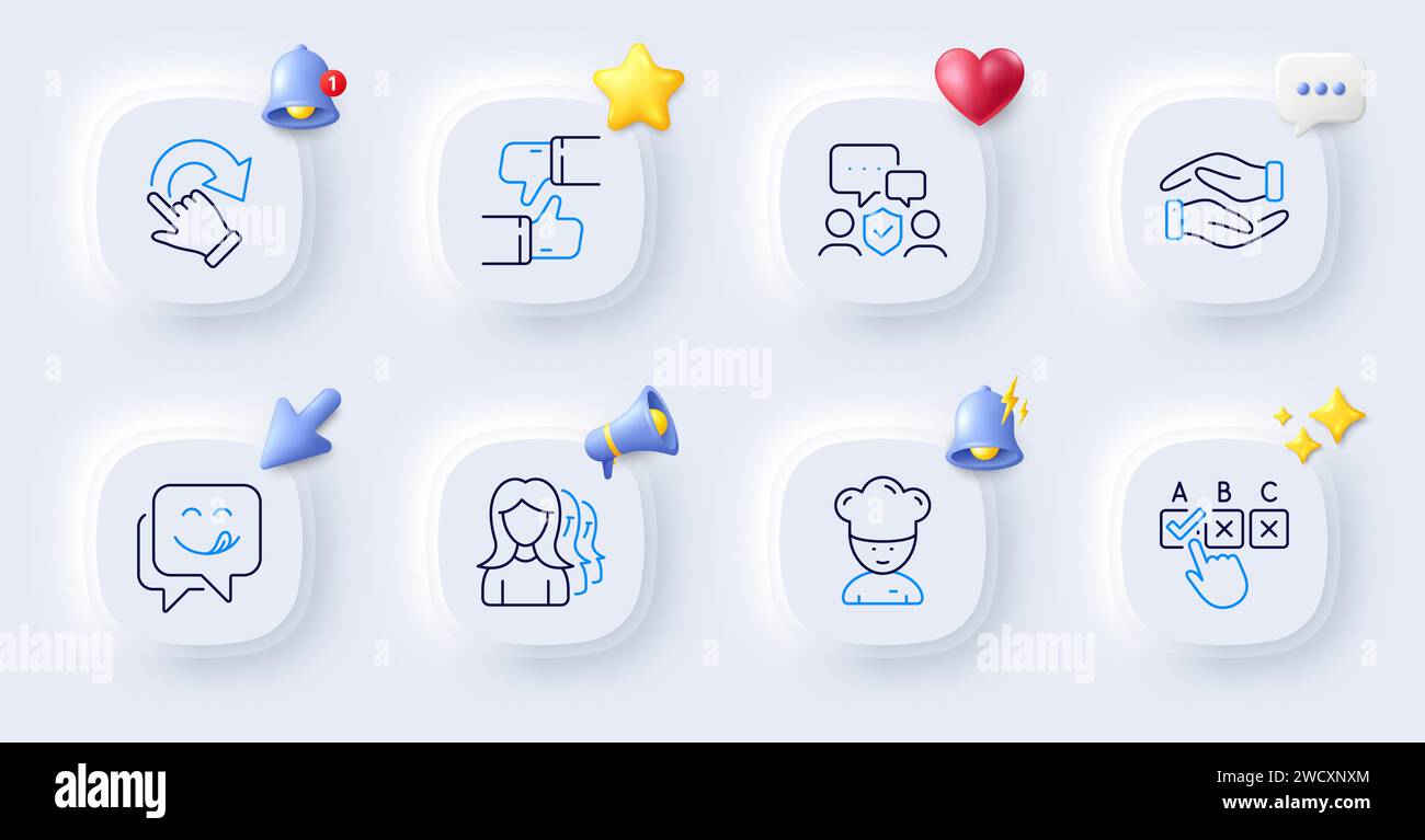 Correct checkbox, Rotation gesture and Like line icons. For web app, printing. Vector Stock ...