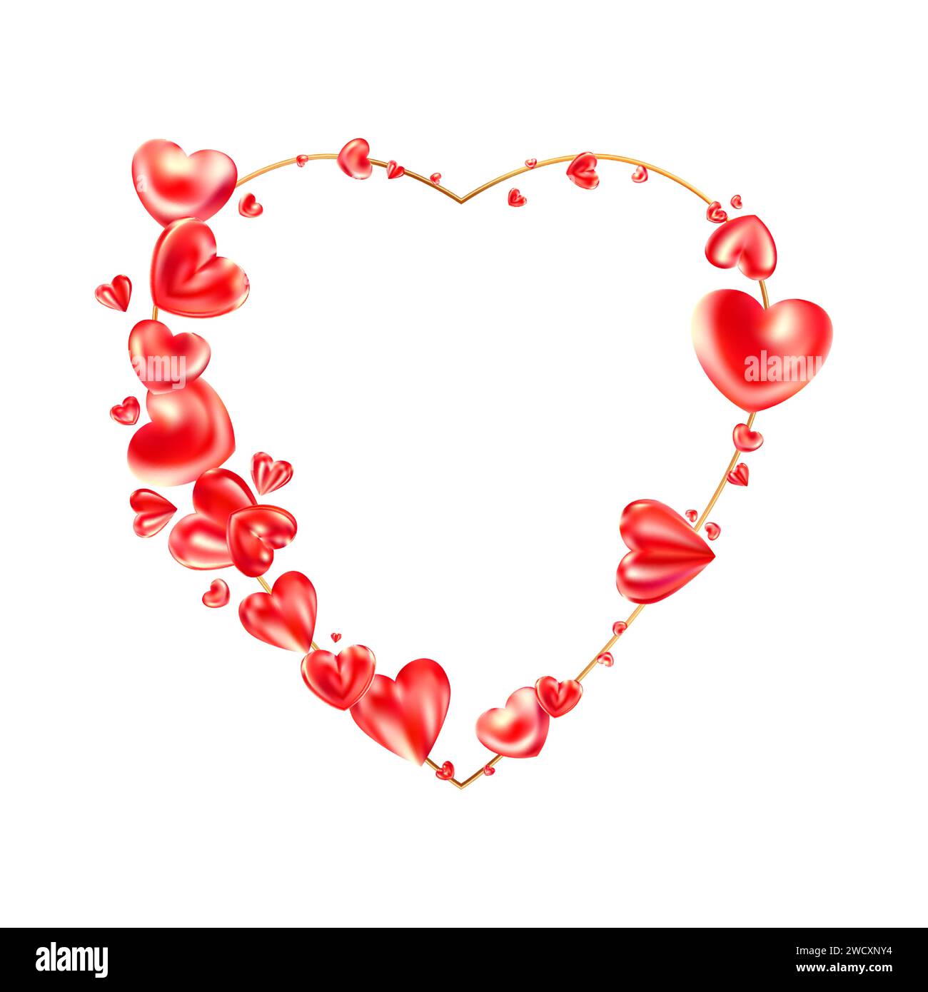 Red glossy realistic heart frame isolated on white background Stock ...