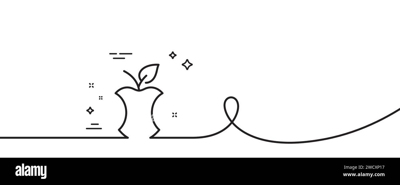 Organic waste line icon. Apple core sign. Continuous line with curl ...