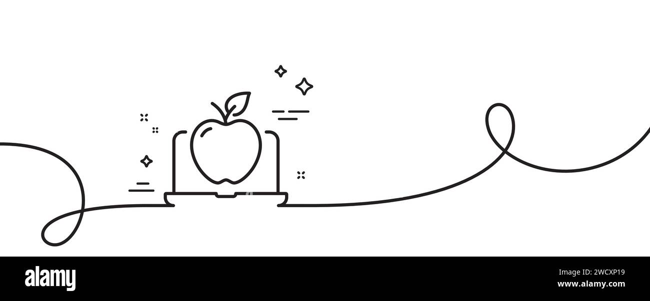 Laptop line icon. Notebook with apple fruit sign. Continuous line with curl. Vector Stock Vector ...