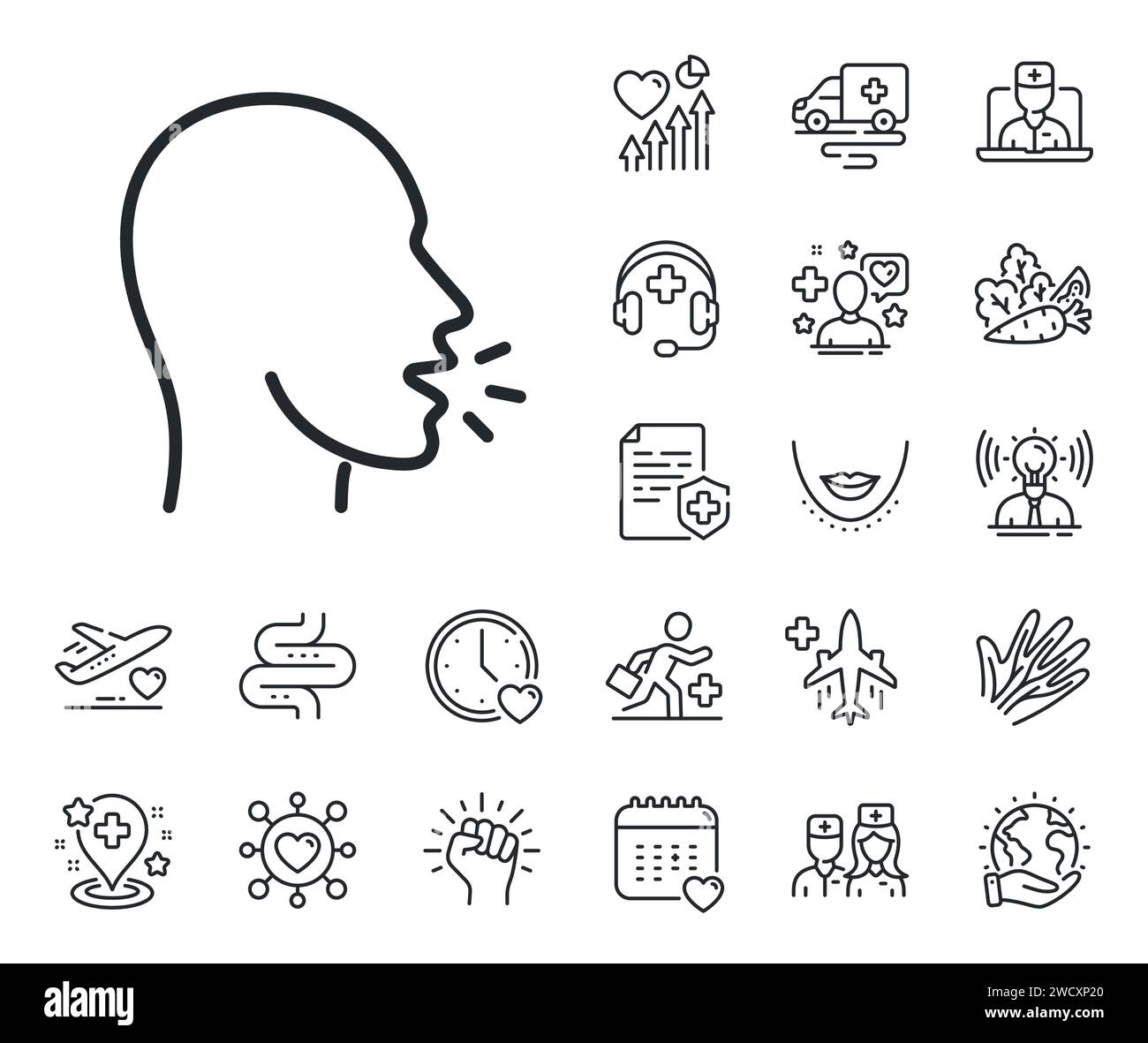 Cough line icon. Coronavirus symptom sign. Online doctor, patient and ...
