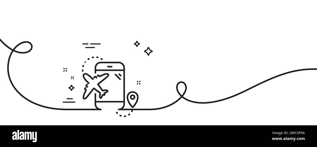 Airplane travel line icon. Trip flight destination sign. Continuous ...