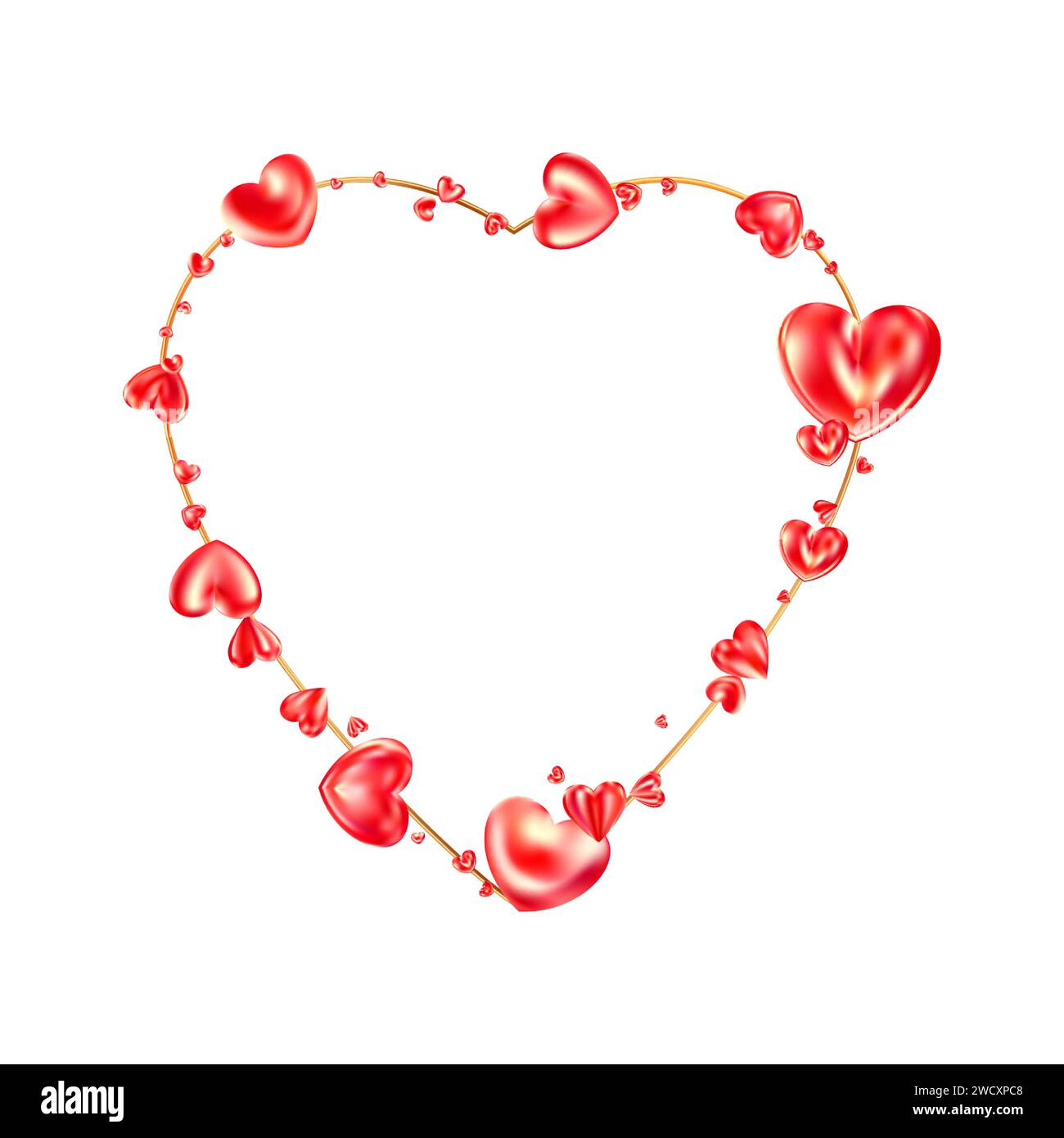 Red glossy realistic heart frame isolated on white background Stock ...