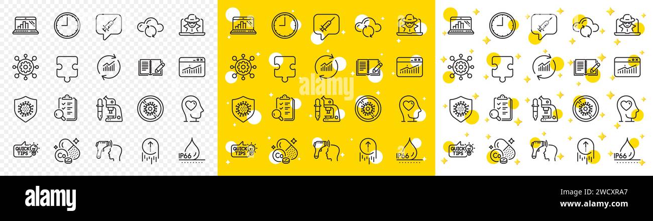 Outline Waterproof, Graph laptop and Electronic thermometer line icons. For web app. Vector ...