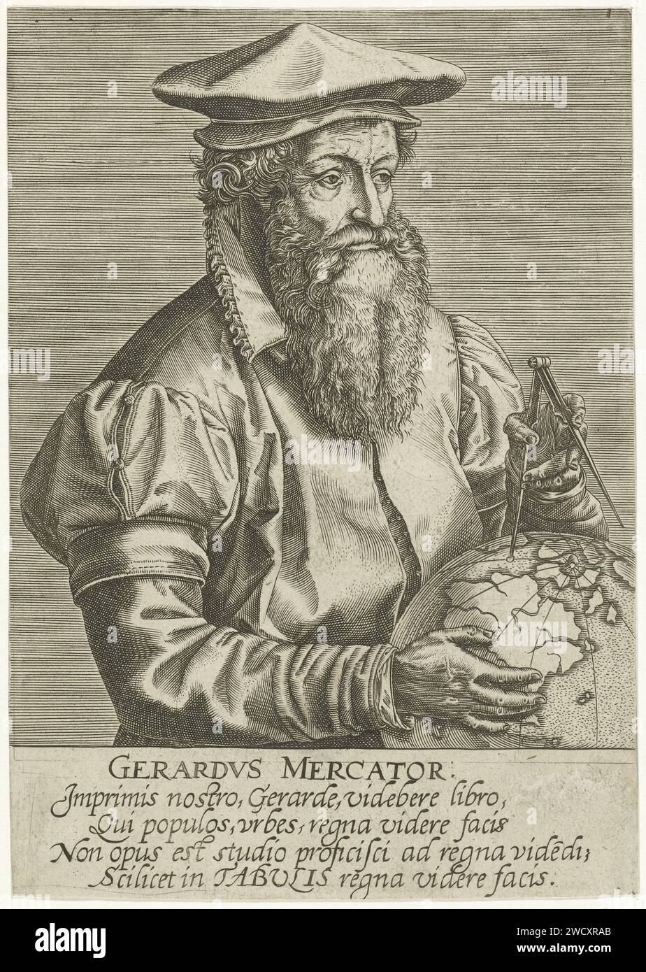 Portret van Gerardus Mercator, Philips Galle, after Hendrick Goltzius ...