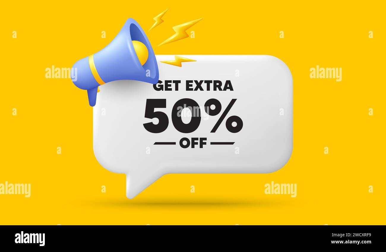 Get Extra 50 percent off Sale. Discount offer sign. 3d speech bubble banner. Vector Stock Vector ...