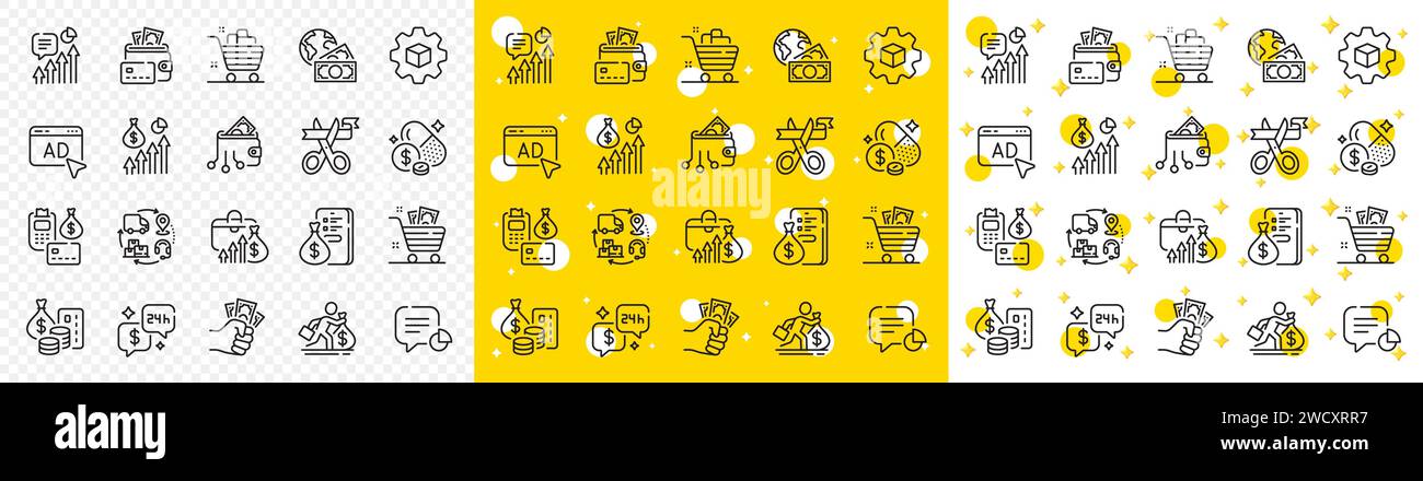 Money invest line icons. Finance fraud, Wallet payment and Cash bribe ...