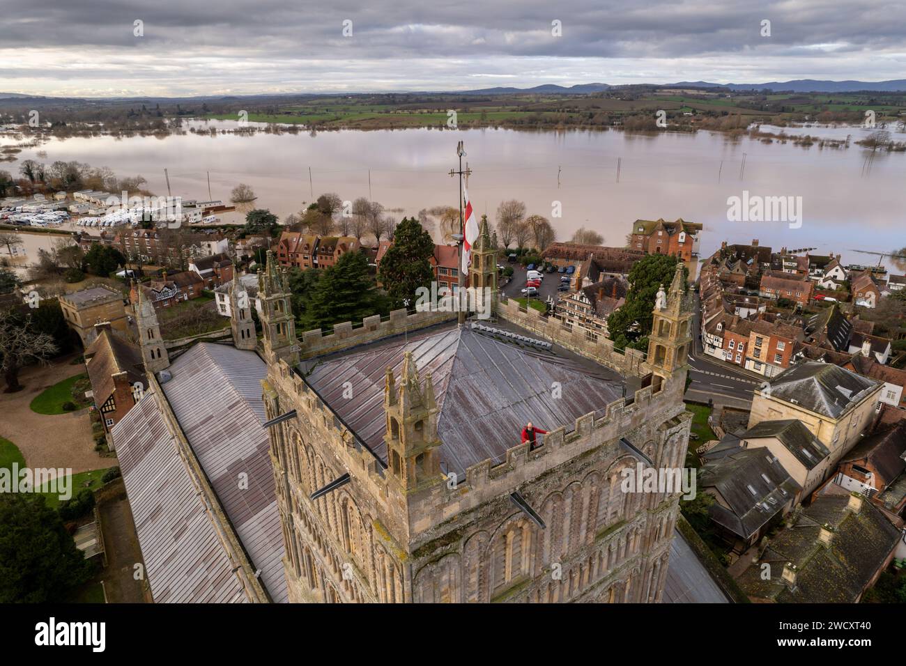 The Reverend Nick Davies looks out from the tower of Tewkesbury Abbey ...
