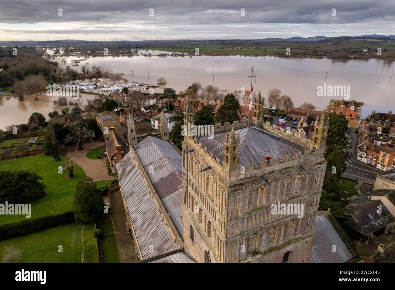 The Reverend Nick Davies looks out from the tower of Tewkesbury Abbey ...