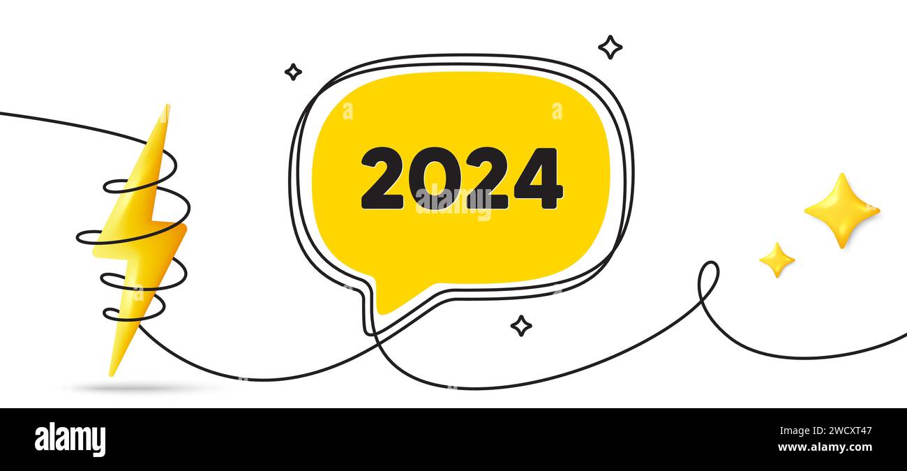 2024 year icon. Event schedule annual date. Continuous line art banner ...