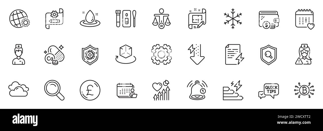 Icons pack as Bitcoin system, Reminder and Inspect line icons. For web app. Vector Stock Vector ...