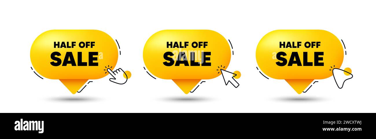 Half off sale. Special offer price sign. Click here buttons. Vector ...