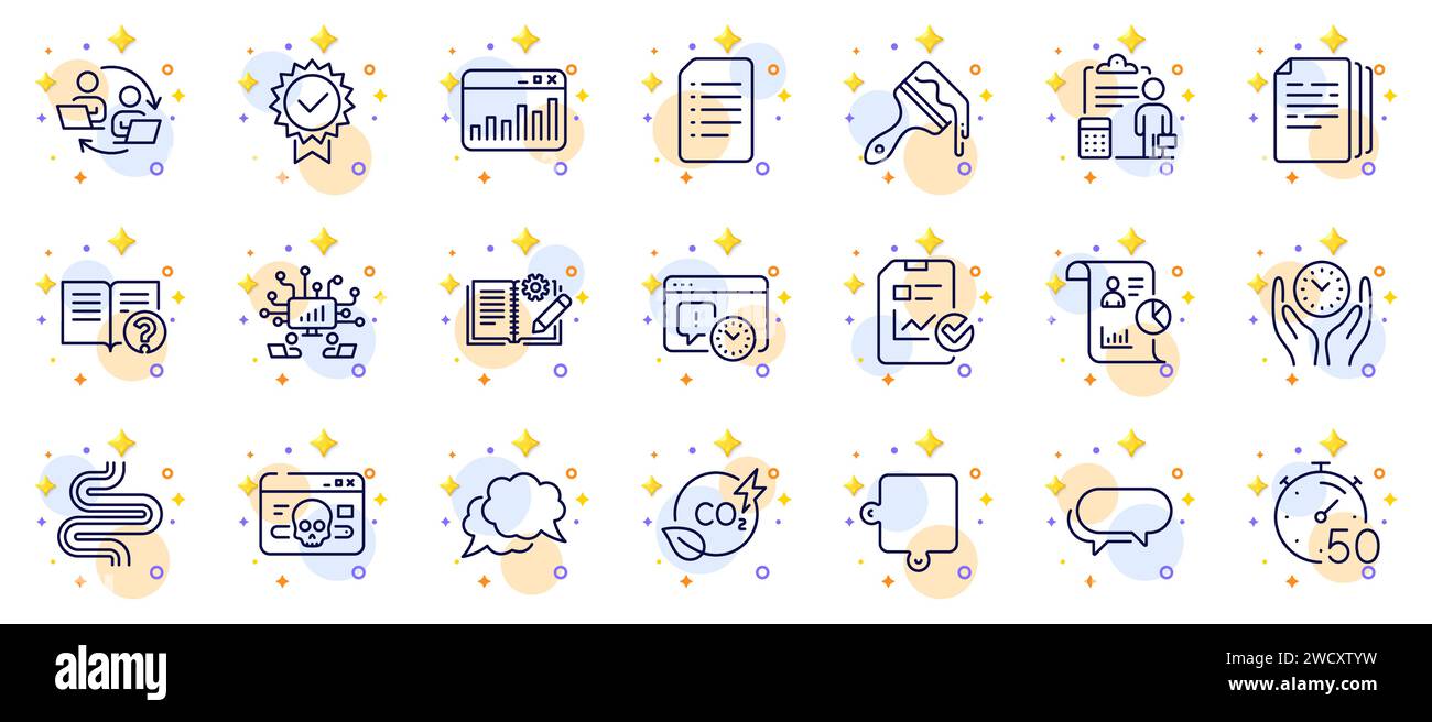 Outline set of Timer, Teamwork and Report line icons for web app. Pictogram icon. Vector Stock ...
