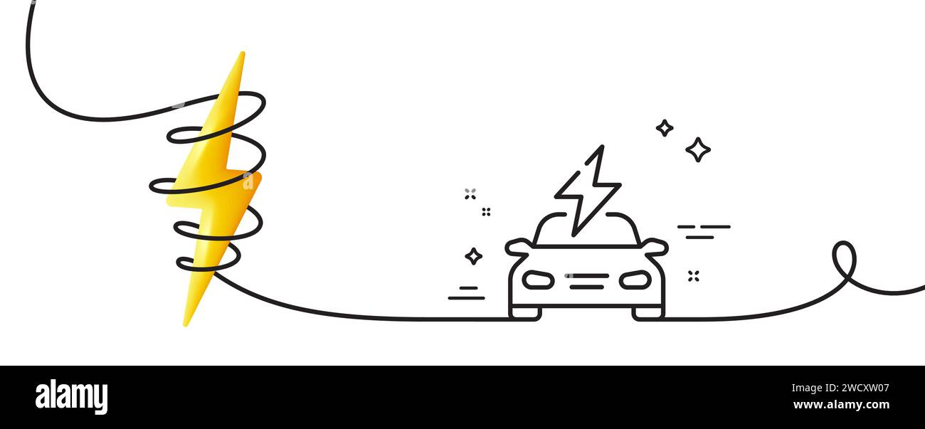 Car charging line icon. EV vehicle charge sign. Continuous line with ...