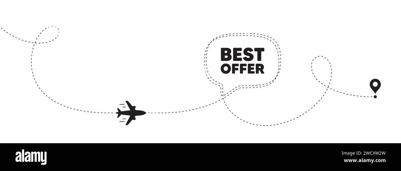 Best offer tag. Special price sale sign. Plane travel path line banner ...