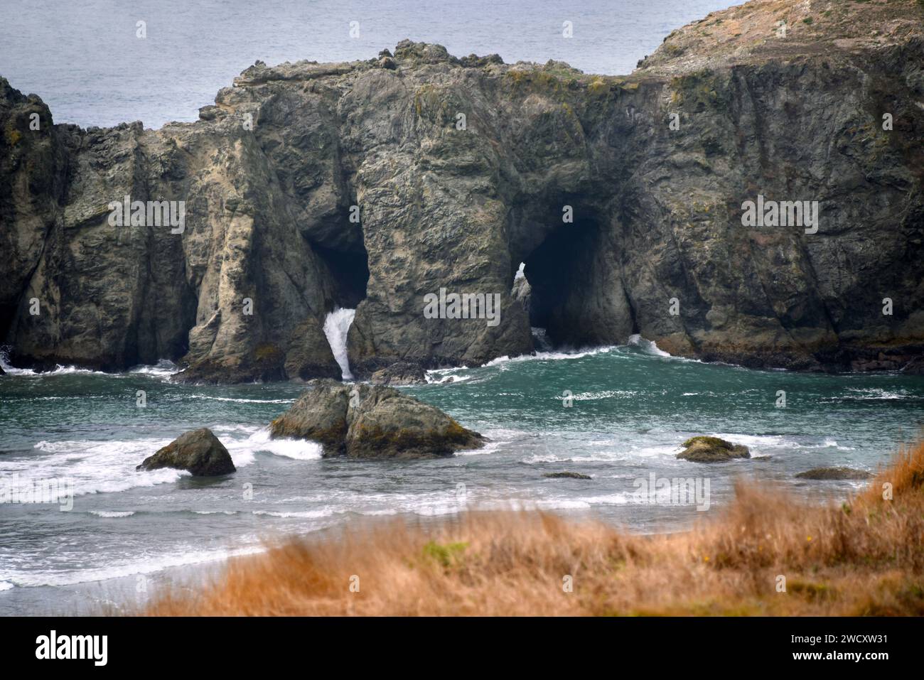 Two cave entrances on the rock formation known as Elephant Rock, in ...