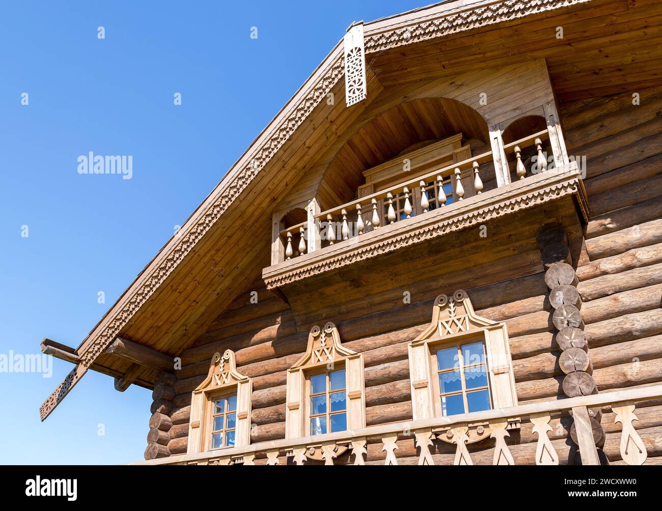 Russian folk traditional wooden architecture. Residential wooden house ...